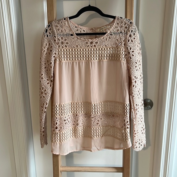 Tops | Peach Sheer Lace Top | Poshmark